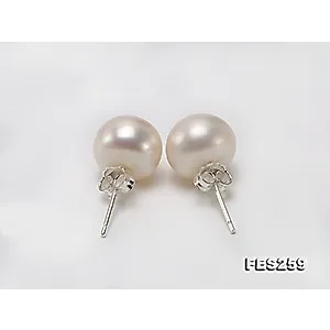 Womens Pearl 925 Sterling Silver Earrings Natural Button White Cultured Freshwater Pearl Stud Earrings AAA Quality