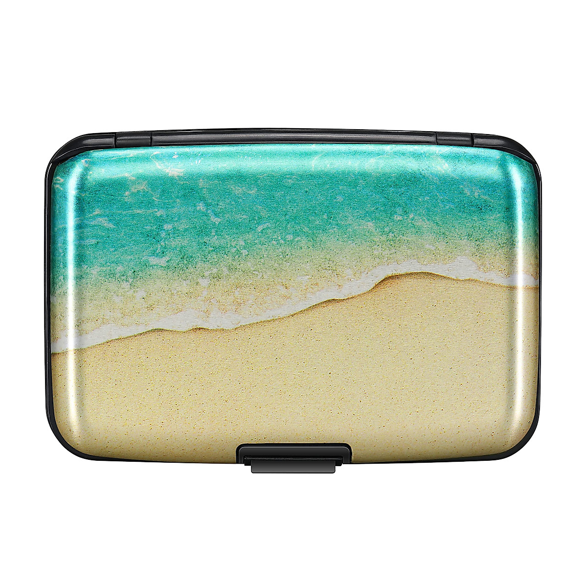 ELFISH Mini RFID Aluminum Wallet Credit Cards Holder Business Card Case Metal ID Case for Men Women（Beach