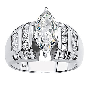PalmBeach Platinum-plated Sterling Silver Marquise Cut Cubic Zirconia Engagement Ring Sizes 6-10 Size 6