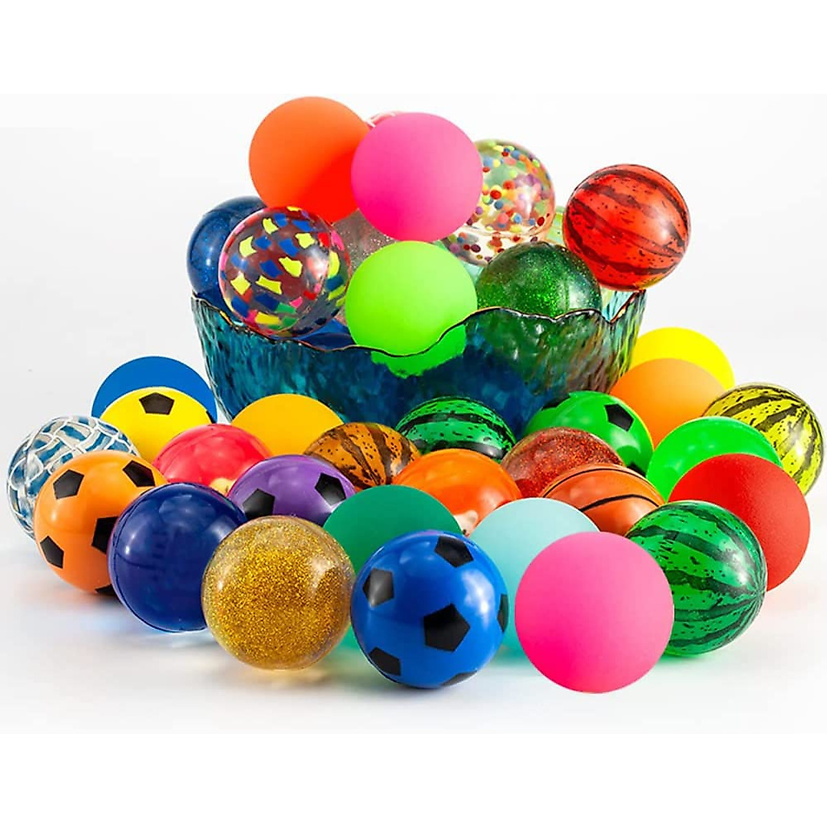 OBTANIM 100 Pieces Colorful Bouncy Balls Bulk Mixed Pattern High Bouncing Balls for Kids Party Favors, Prizes, Birthdays Gift (27 mm)