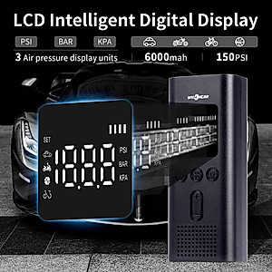 Tire Inflator Portable Air Compressor Air Pump 150 PSI Tire Inflator Accurate Pressure LCD Display with USB Charging LED Light for Motorcycle, Auto, Ball, Bicycle