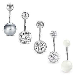 D.Bella 14G Stainless Steel Belly Button Rings 10mm 3/8" Barbell Belly Navel Rings Piercing for Women
