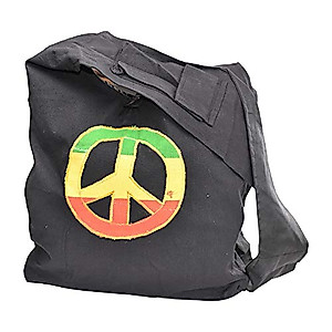 Hippie Bag - Boho Bag - Hobo Hippie Purse - Indie Style Hippie Crossbody Bag - Bohemian Sling Shoulder Bag by Mandala Crafts, Peace Sign
