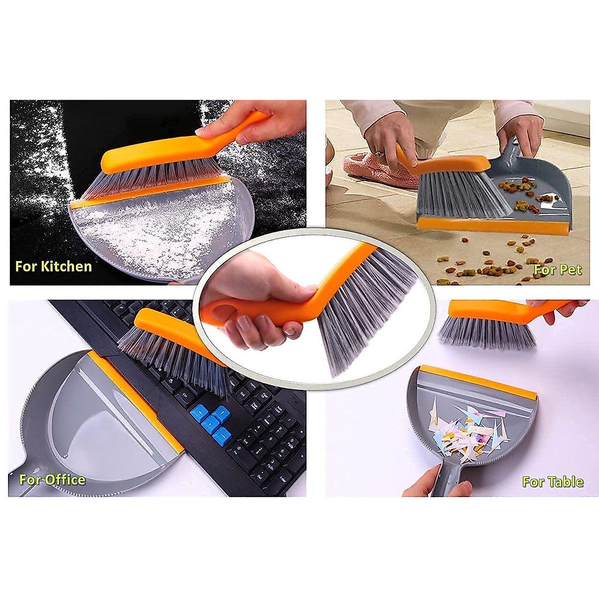 Mini Broom and Dustpan Set - Small Broom and Dustpan Set for Home, Camping Broom, Whisk Brooms Small(Gray Orange)