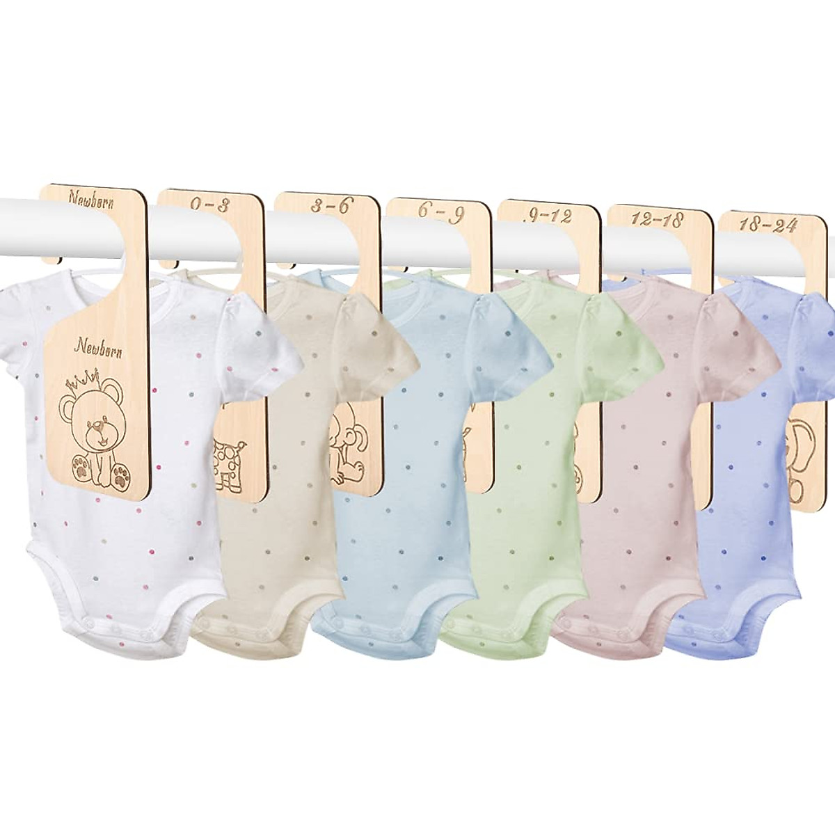 Gigicloud 7pcs Baby Closet Dividers for Clothes Organizer, Wooden Baby Closet Size Divider Organizer Set Clothing Dividers 0-24 Months Baby Clothes Size Hanger Organizer for Newborn Baby Clothes