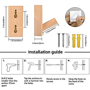 GDTOOLMMY Wood Hooks,Wooden Coat Hooks Wall Mounted,Decorative Backpack Towels Hanger, Hat Hooks for Wall Heavy Duty Hooks (Beech Wood,5Pack)