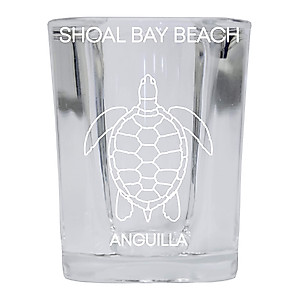 Shoal Bay Beach Anguilla Souvenir 2 Ounce Square Shot Glass laser etched Turtle Design