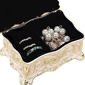 Hipiwe Vintage Jewelry Box, Small Enameled Trinket Box Organizer Rectangular Treasure Chest Box Jewelry Decorative box Keepsake Gift Box Case for Women Girls,3.7x 2.7x 2 inch