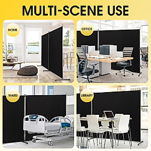 Rantila 2 Large Panels Room Divider,Portable Office Divider,Convenient Movable,Folding Partition Privacy Screen for Bedroom,Dining Room, Study,142" W x 71" H,Black