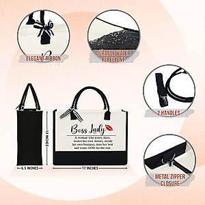 Boss Lady Gift Tote Bag, Leaving Moving Appreciation Retirement Birthday Christmas Gifts for Boss, Leader, Boss Lady, Manager Director, Women, 13oz Canvas Tote Bag With Zipper For Women