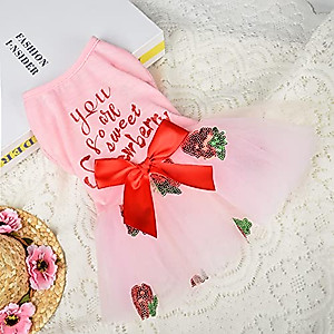 Dog Dress for Small Dogs Girl Summer Puppy Dresses Clothes Outfit for Chihuahua Yorkie Teacup Pink Dog Wedding Dress Holiday Cute Bowknot Pet Skitrt Apparel for Cats Clothing (XX-Large, Strawberry)