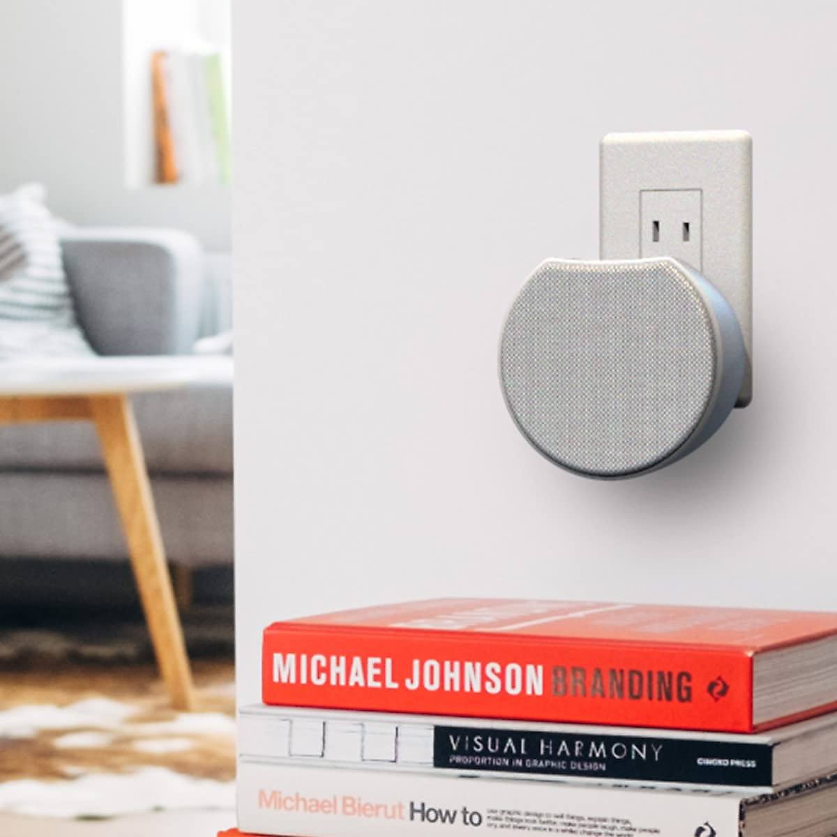 OC Acoustic Newport Plug-in Outlet Speaker with Bluetooth 5.1 and Built-in USB Type-A Charging Port (Gray/White)