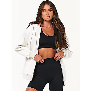 ANRABESS Womens Zip Up Hoodies Long Sleeve Oversized Sweatshirts Fleece Y2K Jacket Pockets 2025 Fall Outfits Fashion Clothes White Small