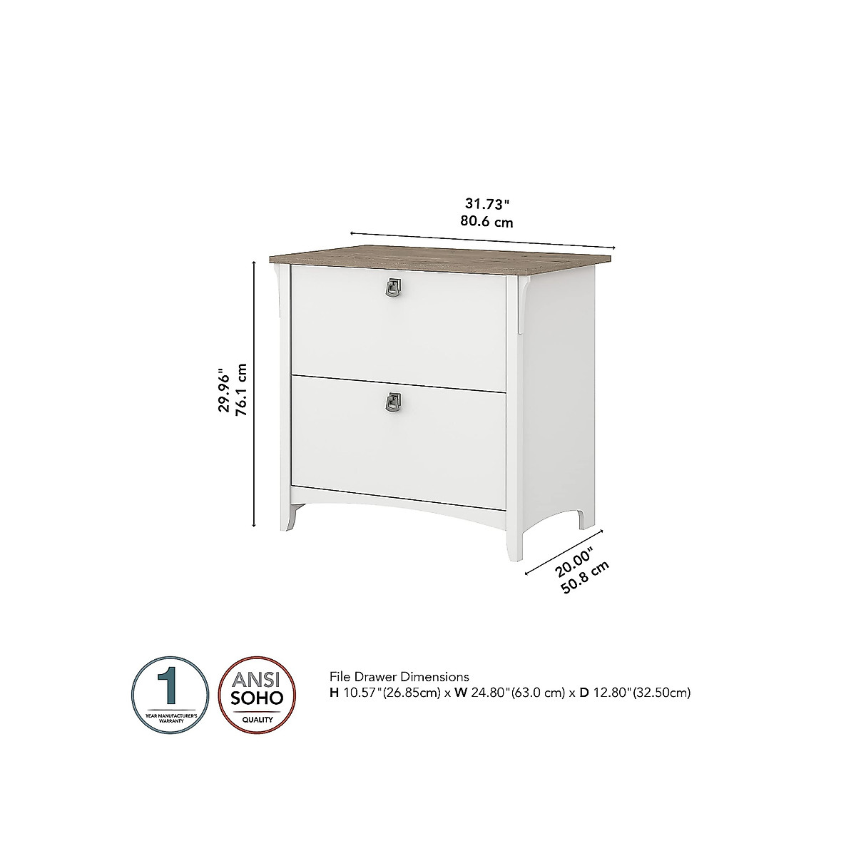 Bush Furniture Salinas 2 Drawer Lateral File Cabinet in Pure White and Shiplap Gray