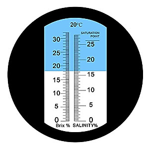 2-in-1 Brix Salinity Refractometer Dual Scale 0-32% Brix & 0-28% Salinity with ATC Sodium Chloride in Food Salt Seawater Brine Beer fruits Cutting Liquid