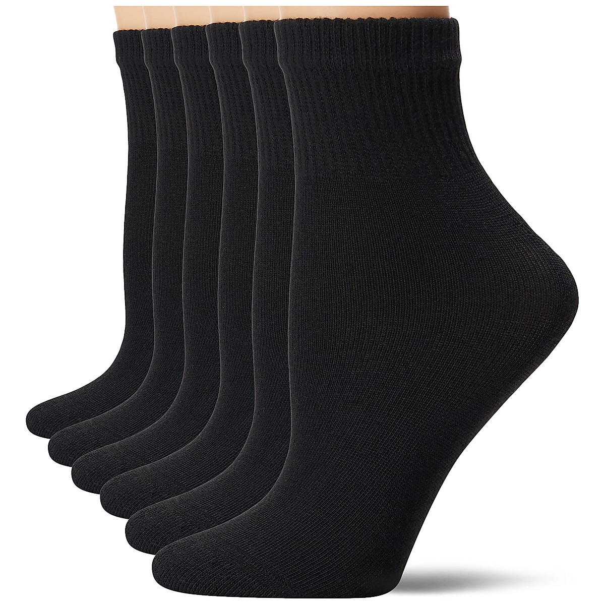 Hanes Ultimate Women's 6-Pack Ankle Socks, Black, 5-9
