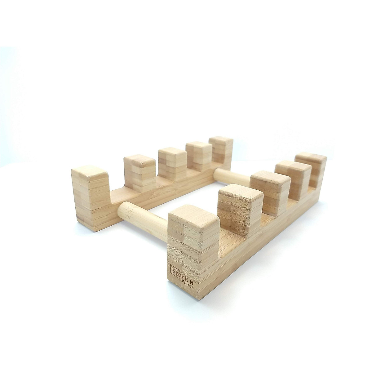 Stock N Wares Bamboo Cutting Board Holder, Pot Lid Holder, Cook Book Stand, Tablet Holder for Kitchen, Stylish Low Profile, 10.38" Lx7 Wx2.5 H(26.35cmx17.78cmx6.35cm)