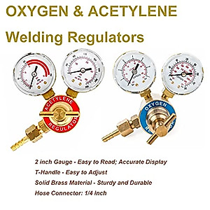iMeshbean® OXYGEN & ACETYLENE Welding Regulators Solid Brass Gas Gauges for Victor Gas Torch Cutting Welder Kit (Oxygen and Acetylene Regulators)