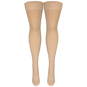 NuVein Medical Compression Stockings, 20-30 mmHg Support, Women & Men Thigh Length Hose, Closed Toe, Beige, Medium