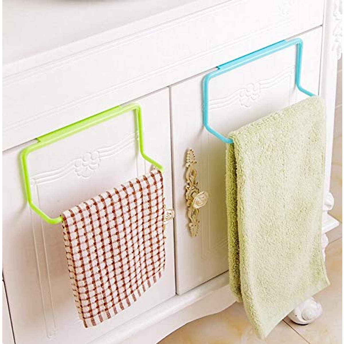 Elaco 4Pcs Home Bathroom Kitchen Cupboard Cabinet Over Door Hanging Metal Towel,Rack Holder Organizer Hanger Shelf (Multicolor)