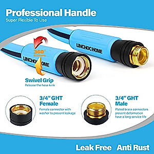 Garden Hose 50 FT,Flexible Heavy Duty Hybrid 5/8-Inch Kink-resistant Rubber Water Hose Kit with Hose Holder,All-weather, Lightweight,Burst 450PSI