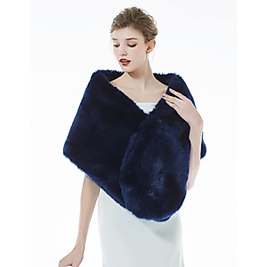 BEAUTELICATE Women's Faux Fur Shawl Stoles Wrap for Bridal/Wedding/Party-S62 Navy Blue, Navy Blue, 67"x14"