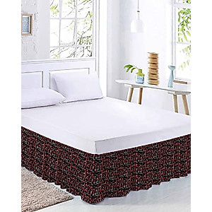 Valentine's Day Bed Skirt King Size 16 Inch Drop,Adjustable & Elastic Wrap Around Bed Skirts Pleated Luxury Dust Ruffles for Twin Full Queen Cal King Base Bed,English Characters Saying Love You Black