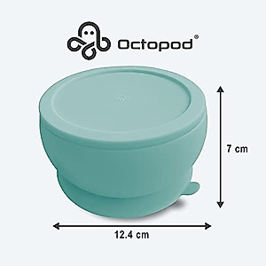 Octopod Silicone Baby Suction Bowl With Lid - Toddler & Baby Bowls, Baby Food Containers, Spill Proof Bowls For Toddlers, Suction Baby Bowls With Lids, Food Grade Silicone Bowls For Babies (Blue)