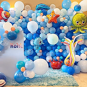 Ocean Theme Birthday Party Decorations Tiffany Blue Bobo Balloons Garland Kit with Shark Bubble Fish Clownfish Crab Octopus for Undersea Theme Boy Baby Shower Party Supplies