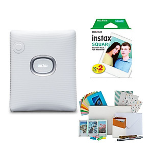 Fujifilm Instax Square Link Wide Instant Printer (White) Bundle with Instax Camera Film Kit and Square Film Twin Pack (3 Items)