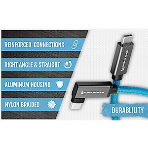 KONDOR BLUE 12" Straight USB C 3.1 GEN 2 10 Gb/s 100W | Right Angle Braided Cable for 8K Data and Power Delivery