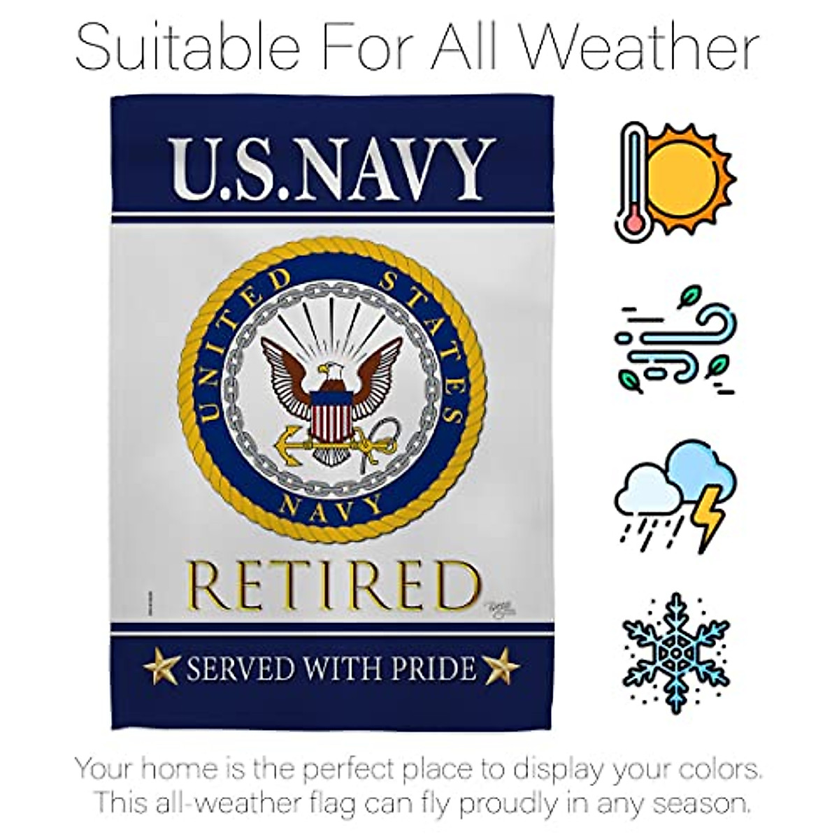 Breeze Decor US Navy Garden Flag Set with Stand Armed Forces USN Seabee United State American Military Veteran Retire Official House Banner Small Yard Gift Double-Sided, Made in USA