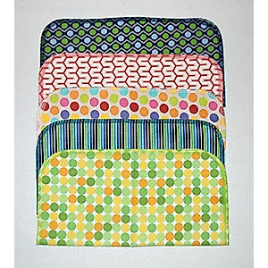 Abstract Circles and Stripes 1 Ply 12x12 Inches Set of 5 Printed Flannel Paperless Towels