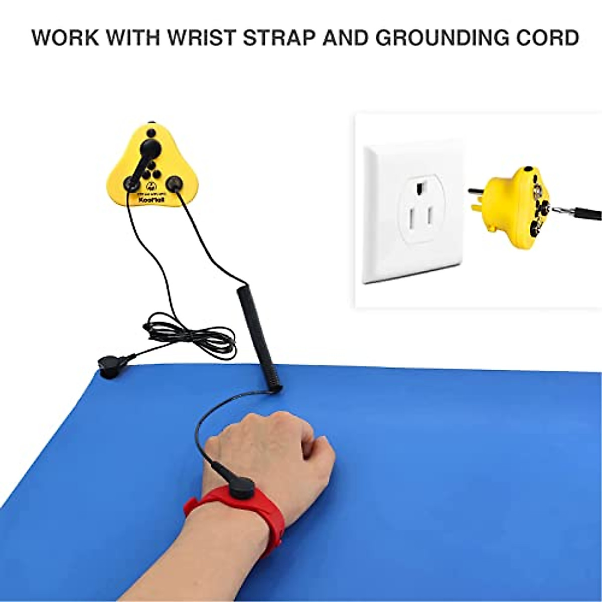 KooMall 1Meg Ohm Safe Grounding Plug for Wrist Straps, Anti Static Mat, ESD Sensitive Device, Earth Outlet Socket Adapter for Antistatic Bracelets Wristband, Ground Cable Cord Wire (1xStuds+2xJacks)