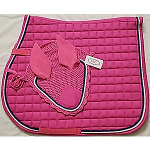 Horse English Saddle PAD with Matching Fly Bonnet with Ear NETS Breathable Cotton Handmade Full Size Stretchable Ears (Purple, Full)