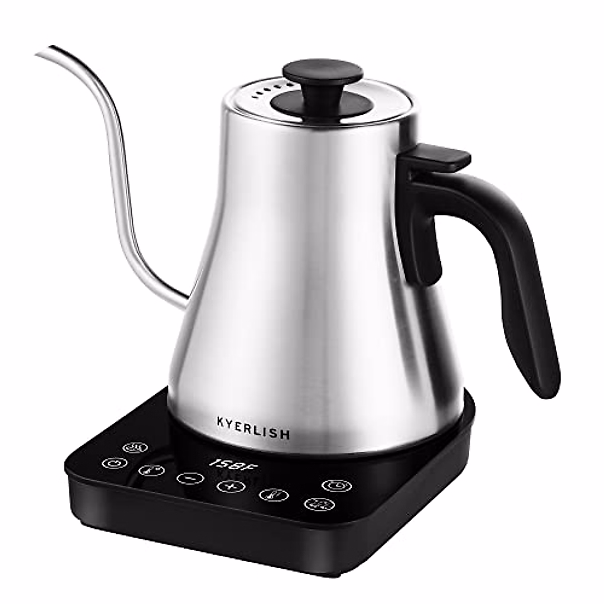 KYERLISH Electric Gooseneck Kettle 1.0L Temperature Control, Pour Over Kettle with 6 Variable Presets & Built-in Timer, 100% Stainless Steel Gooseneck Coffee Kettle & Tea Kettle, 1200W Quick Heating