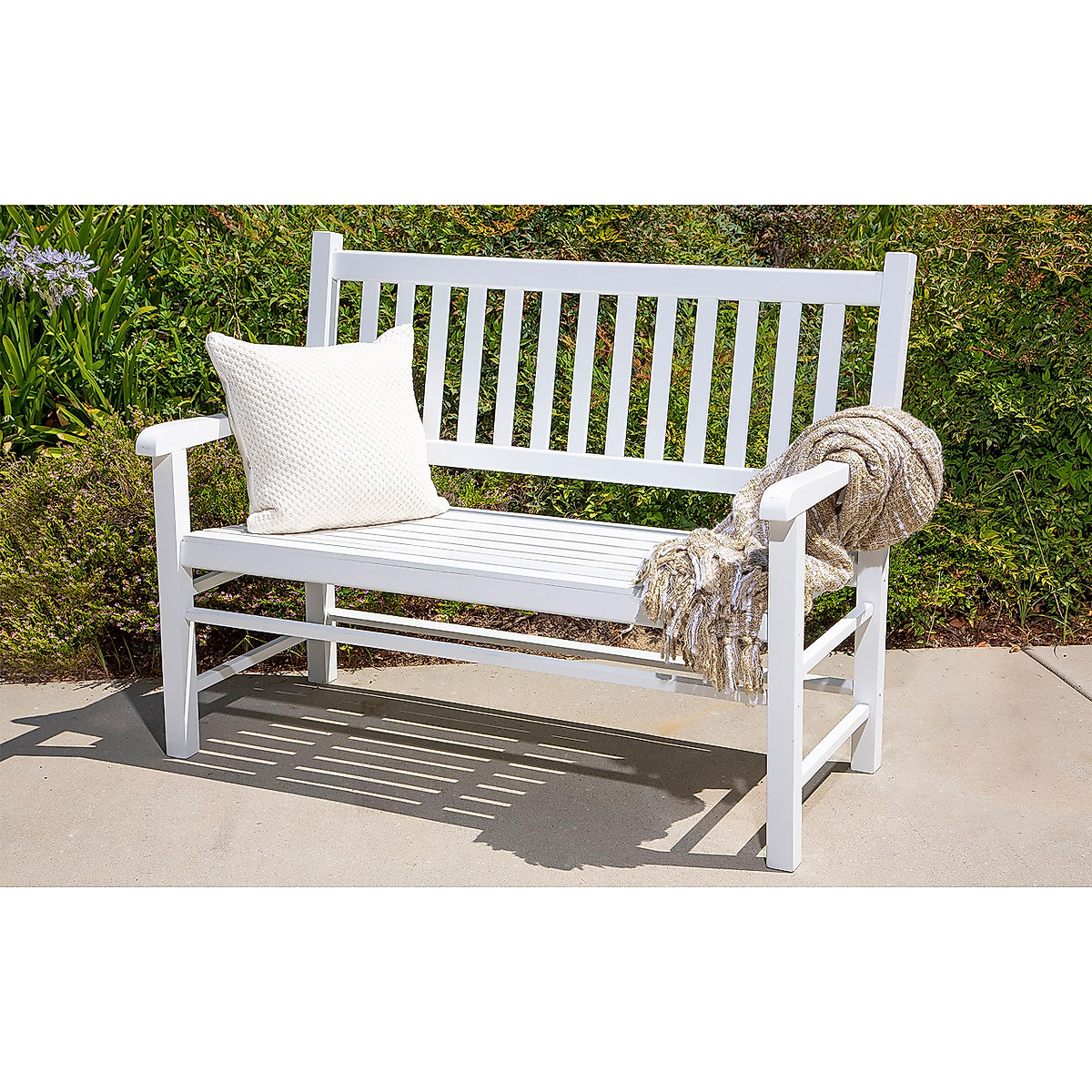 Shine Company Eden Outdoor Wood Garden Bench for Front Porch, Entryway, 24.5" D x 48" W x 38.75" H, White