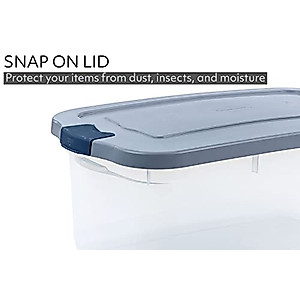 Rubbermaid Roughneck Clear 95 Qt/23.75 Gal Storage Containers, Pack of 4 with Latching Grey Lids, Visible Base, Sturdy and Stackable, Great for Storage and Organization