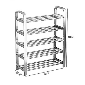 HUALEMEI 5-Tier Stainless Steel Shoe Rack,Sturdy Sustainable Shoe Organizer Storage Shelf Dormitory Bedroom Household Shoe Cabinet-A 60x25x78cm(24x10x31inch)