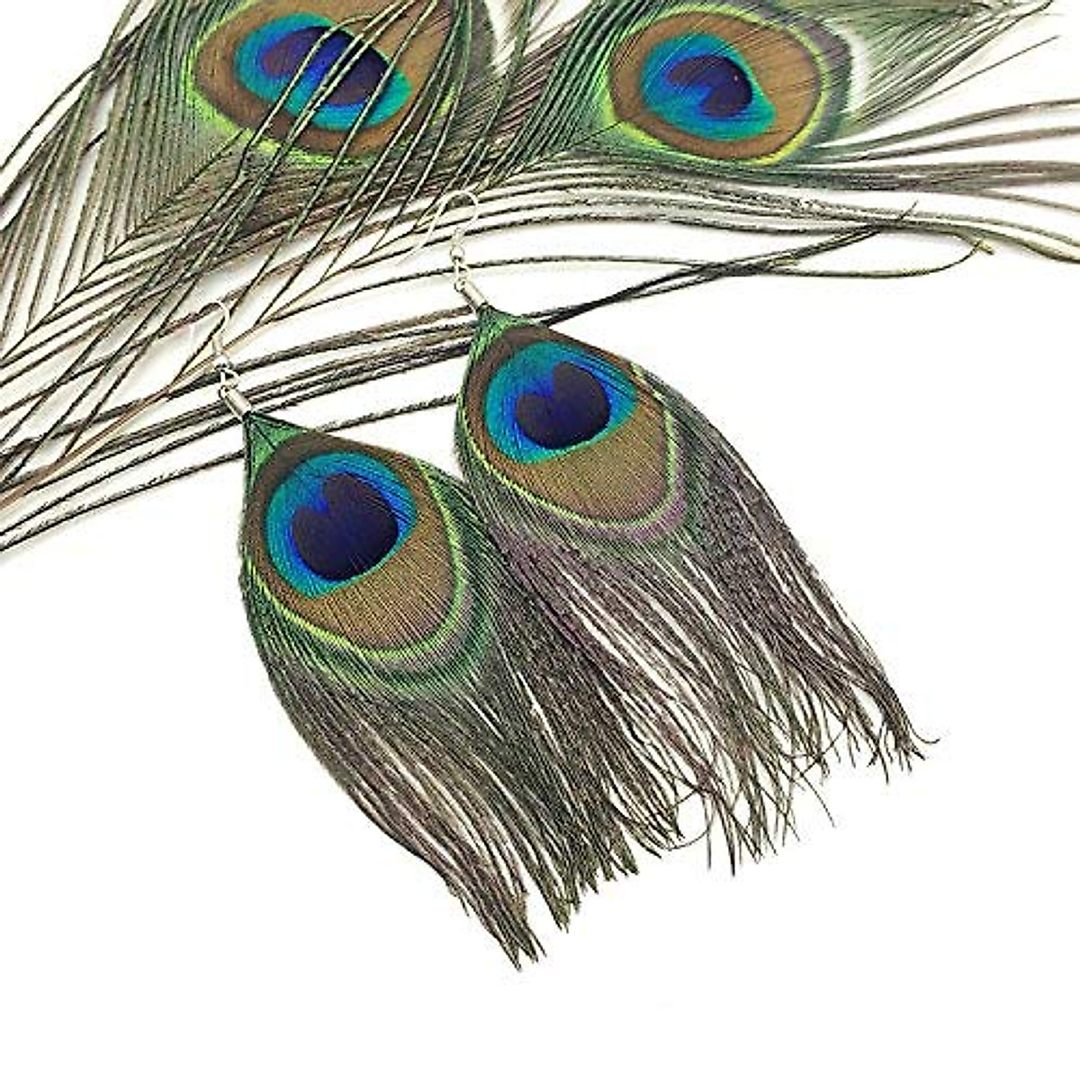 Native Feather Dangle Earrings for Women Long Peacock Feather Earrings for Women Dangling Boho Hook Peacock Feather Earrings