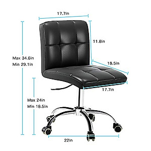 OUTMASTER 360° Office Desk Chair,PU Adjustable Rolling Task Chair with Backrest for Barber,Office,Home, Computer,360° Swivel,Armless (Black)