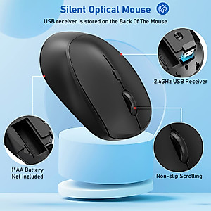 Wireless Keyboard and Mouse, Super Slim Keyboard with Responsive Keys, Silent Mouse and 2.4GHz USB Receiver, Battery Powered Full Size Cordless Combo for Mac, Computer, PC, Chromebook (Black)