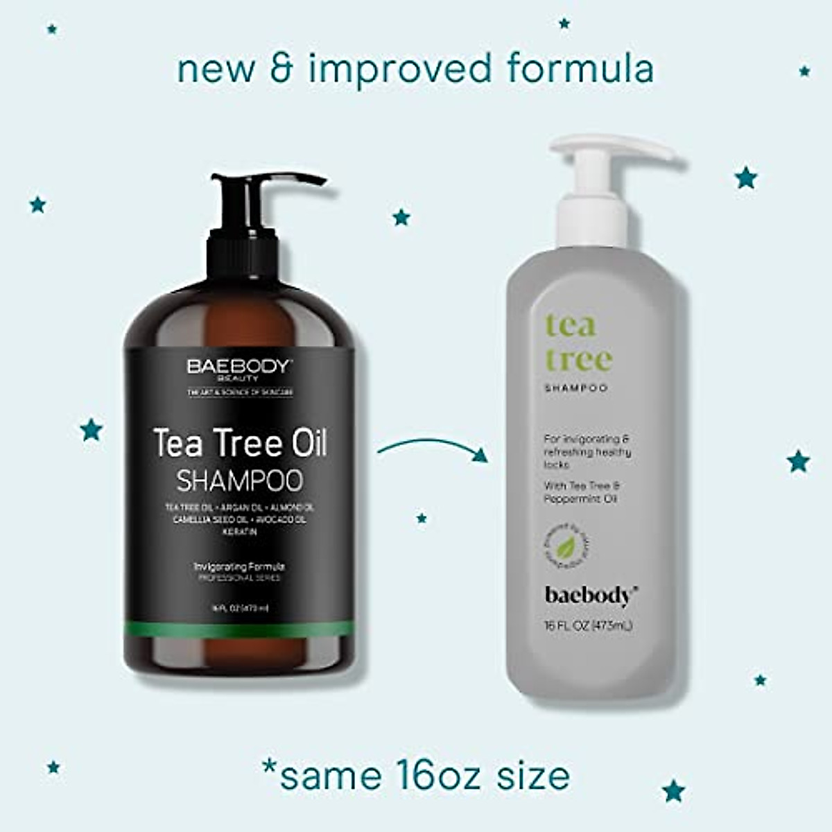 Baebody Award Winning Tea Tree Oil Shampoo - Clarifying for Build-Up, Dry Scalp and Oily Hair - Vegan Anti-Dandruff for Men/Women