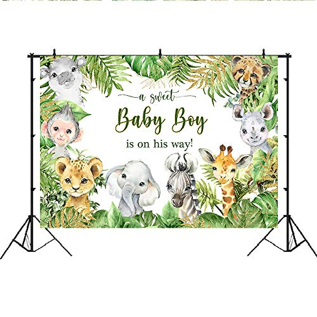 Lofaris Safari Baby Shower Backdrop for Photography Jungle Animals Baby Shower Background Newborn Baby Party Decorations for Boy Cake Table Banner 7x5ft