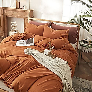 EAVD Modern Style Pumpkin Color Duvet Cover Twin Soft 100% Jersey Knit Cotton Caramel Pumpkin Boho Bedding Set 1 Twin Duvet Cover with 2 Pilllowcases Solid Duvet Cover with Zipper Closure