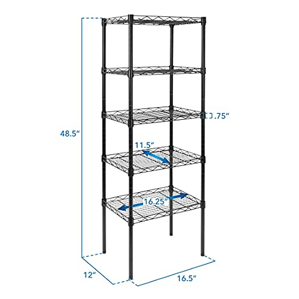 Mount-It! 5 Tier Metal Shelving Unit| - Use As Pantry Shelves, Closet Racks and Shelving or Utility Shelf for Laundry Room | Shelves Height Can be Adjusted -16 inches x 11.25 inches
