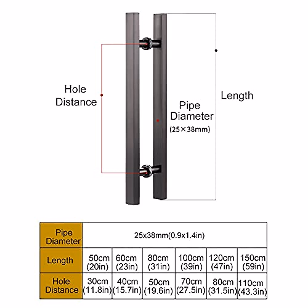 SXTBWFY Black Modern Barn Door Handles, Steel Double Side Push Pull Door Handle for Glass Door/Wood Door/Interior Sliding Door/Home/Office, Square Tube (Size : 50cm)