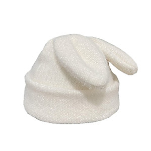 3D Rabbit Ears Beanie Hats Bunny Crochet Cap Cute Plush Winter Hat for Women Girls (White)