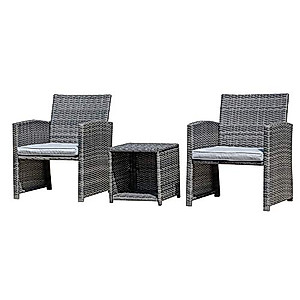 OC Orange-Casual 3 Piece Patio Furniture Set, Outdoor Wicker Conversation Set, Porch Chairs with Storage Coffee Table, Modern Rattan Bistro Set, Balcony Garden Deck Outside, Grey
