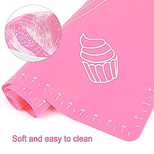 Silicone Pink 70x50cm Baking Mat Sheet Pastry Mat with Measurement, Non-Slip Pastry Rolling Mat, Non-Stick Dough Kneading Board Mat, Bread Fondant Mat, Cooking Bakeware Mat Table Placemat(Scraper)